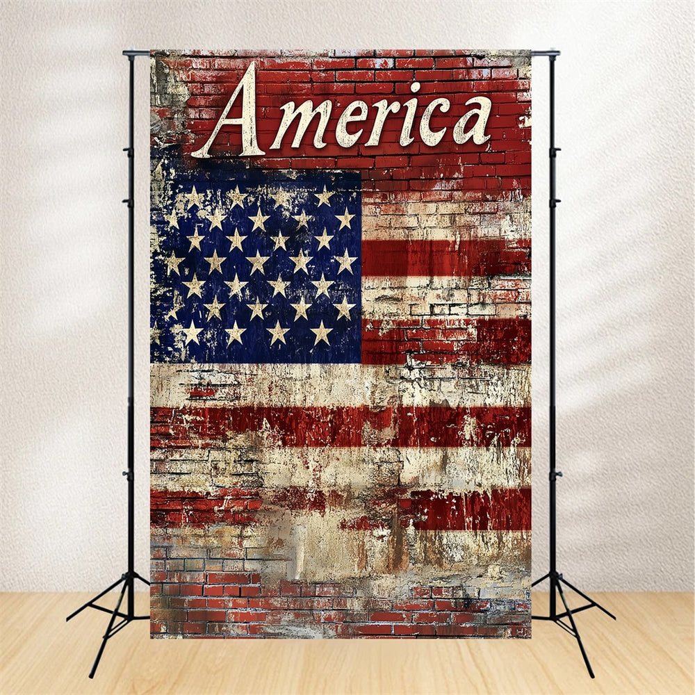 American Flag Patriotic Backdrop Weathered Brick Wall US Flag Photo Ba