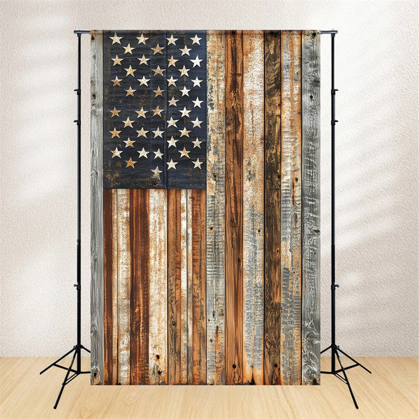 Patriotic Photo Backdrop Rustic Weathered Wood Flag Photo Backdrop CSH