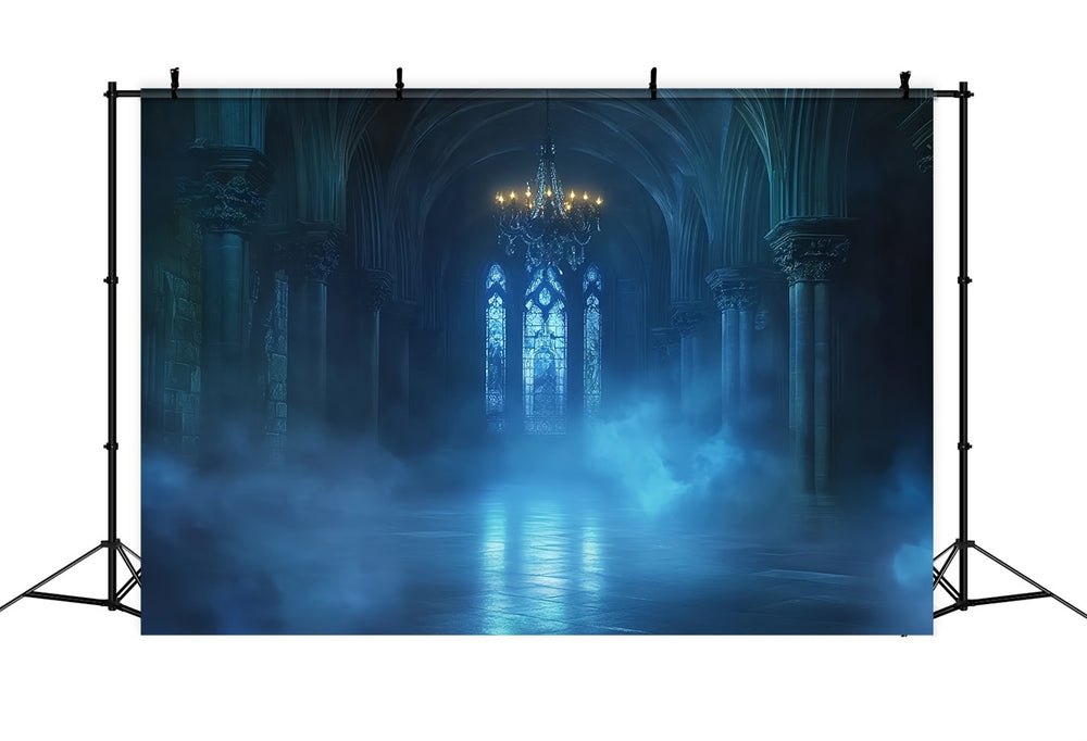 Gothic Backdrop Blue Mist Cathedral Glow Halloween Photo Backdrop CSH5