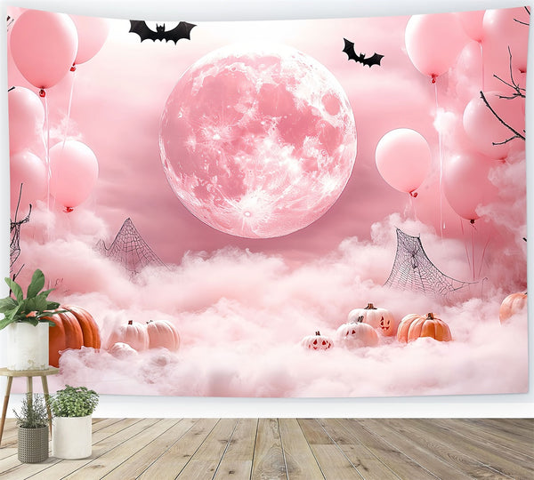 Moon Backdrop Foggy Pink Moonlight Pumpkins Halloween Backdrop CSH58-6