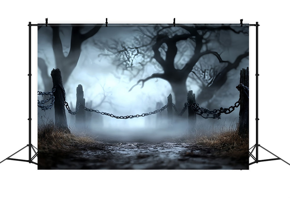 Dark Backdrop Fog Chains Haunted Path Halloween Backdrop Ideas CSH58-7