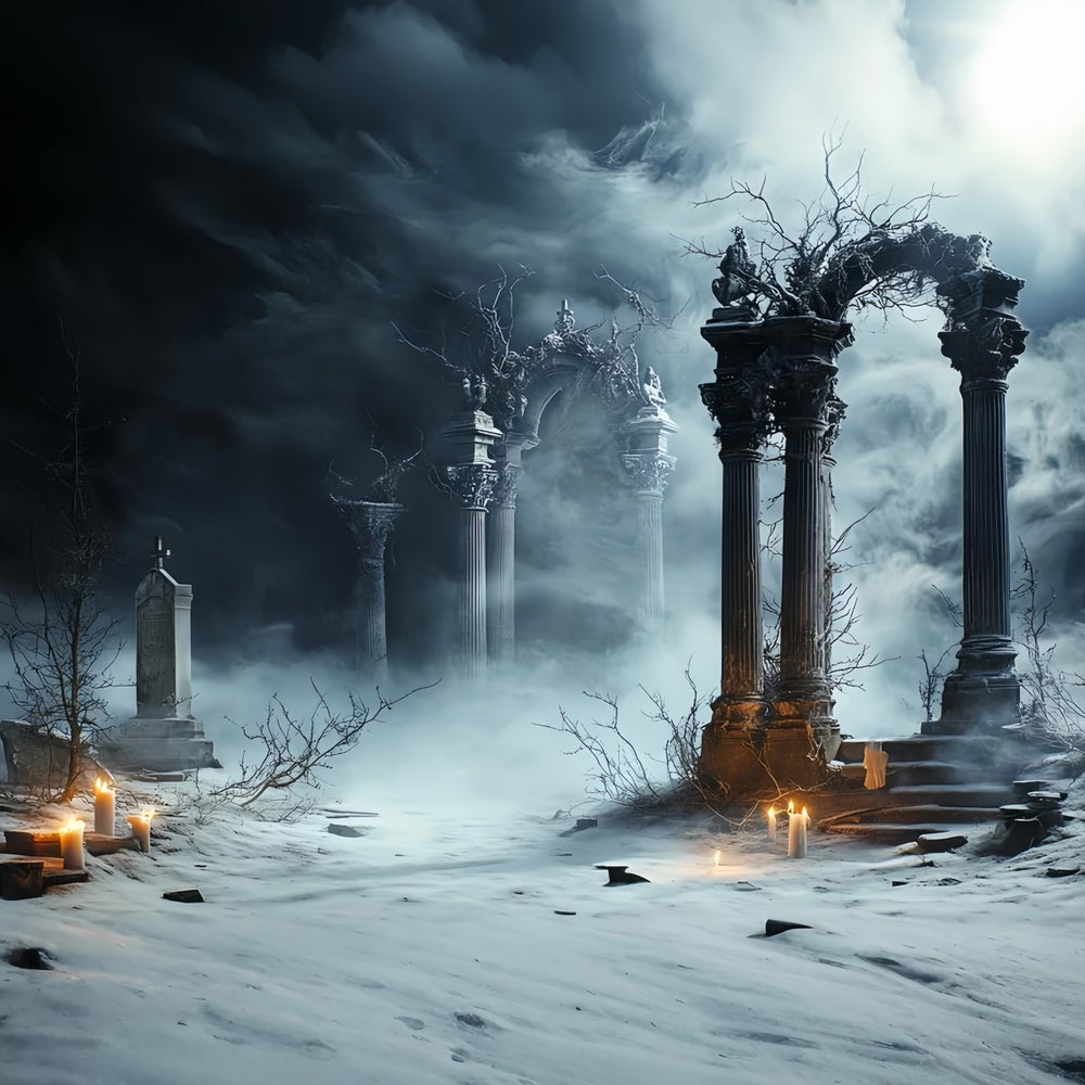 Graveyard Backdrop Candlelit Gothic Ruins Halloween Backdrops for Phot