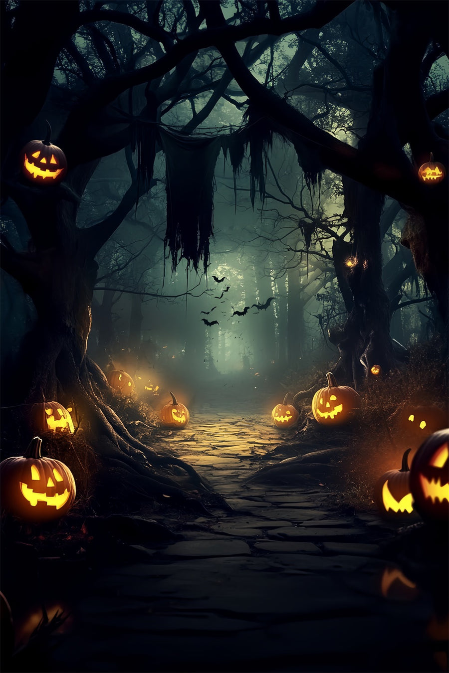 Spooky Forest Backdrop Haunted Pumpkin Trail Halloween Backdrop CSH6-1