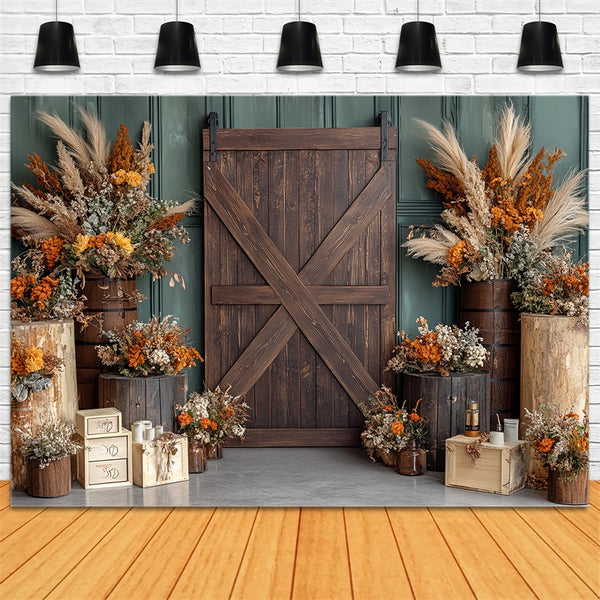 Barn Door Backdrop Country Charm Floral Fall Backdrops CSH6-189