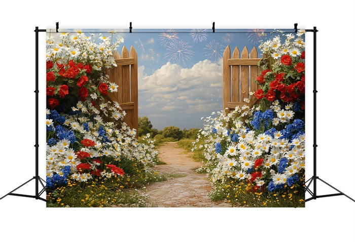 Independence Day Backdrops Patriotic Garden Gate Backdrop CSH6-19