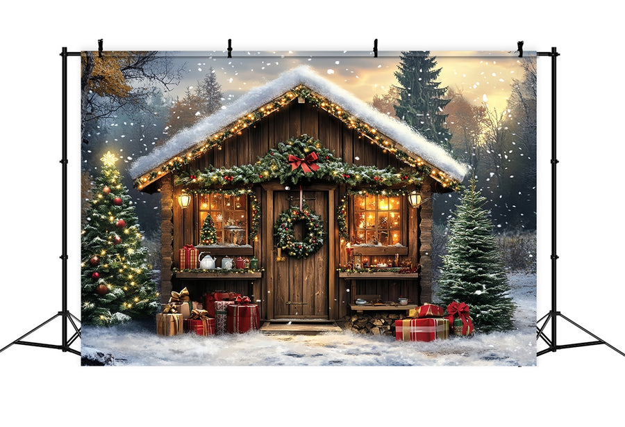 Professional Christmas Backdrops Snowy Lodge Magic Backdrop CSH6-272