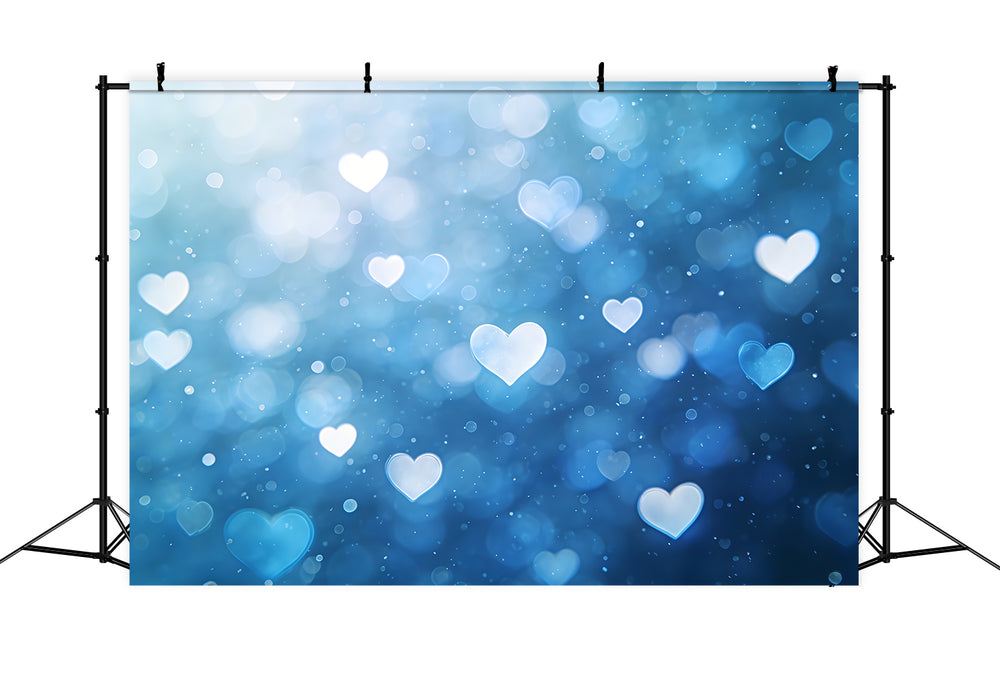 Bokeh Valentine Backdrop Romantic Blue Heart Glow Valentines Backdrop
