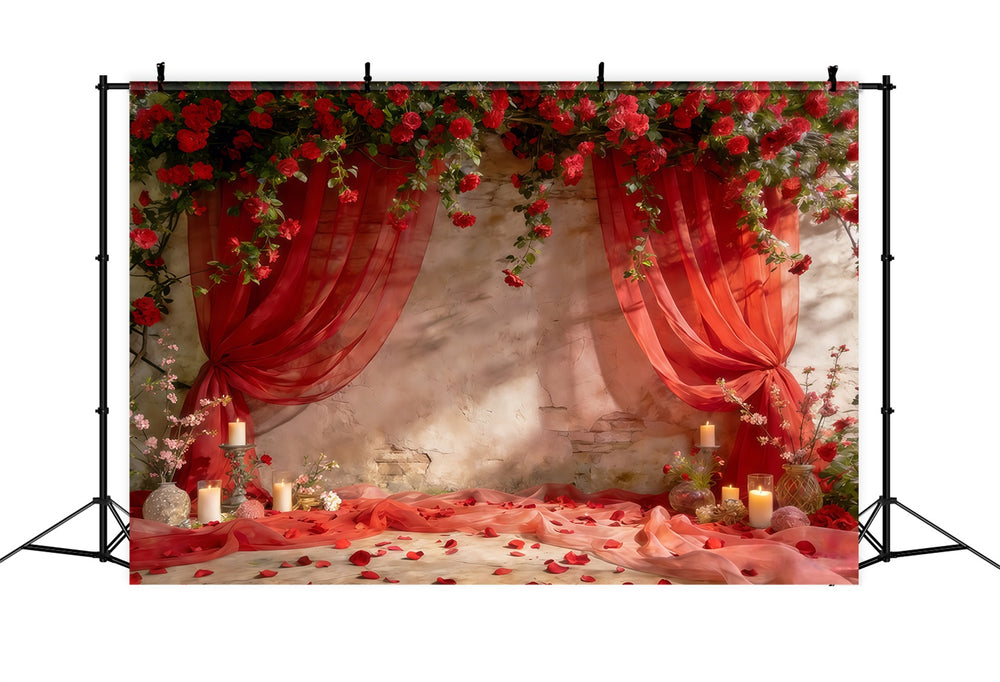 Spring Flowers Backdrop Romantic Red Draped Roses Spring Party Backdro