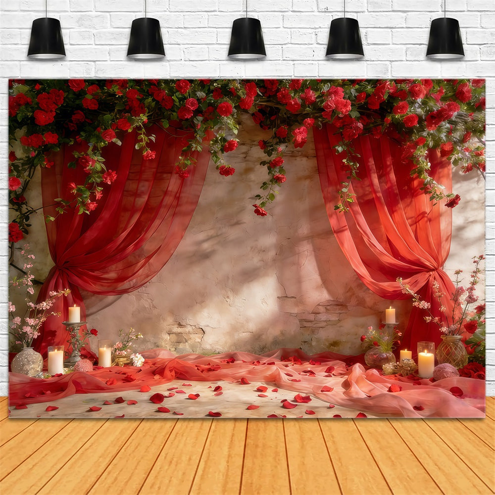 Spring Flowers Backdrop Romantic Red Draped Roses Spring Party Backdro