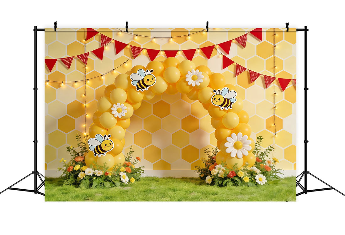 Honey Bee Backdrop Honeycomb Daisy Balloon Arch Photography Backdrops