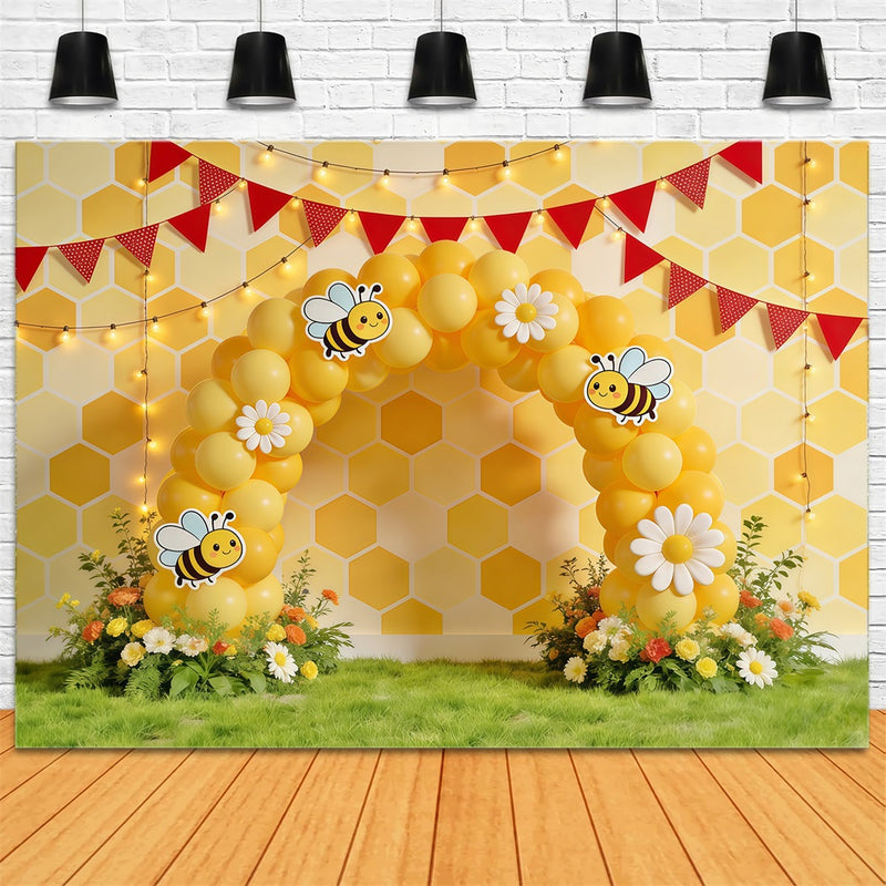 Honey Bee Backdrop Honeycomb Daisy Balloon Arch Photography Backdrops