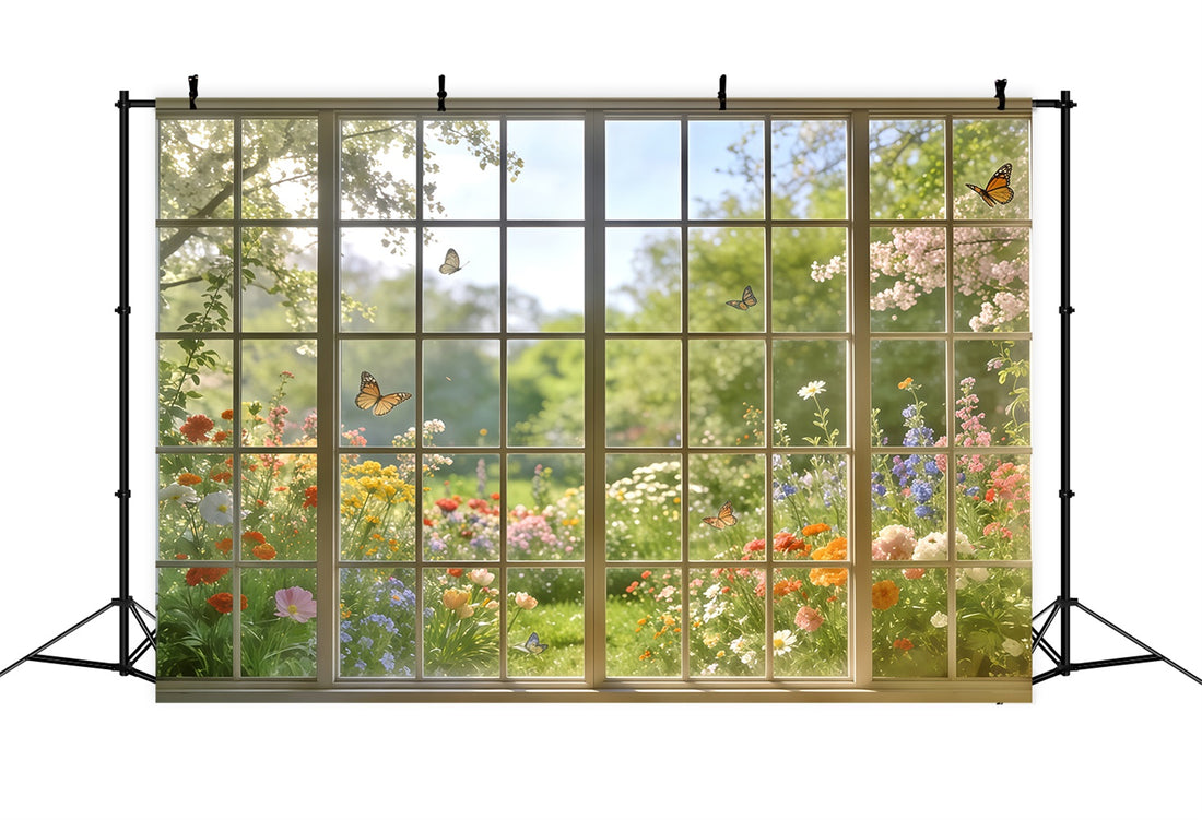 Spring Garden Backdrop Sunlit Window Butterfly View Backdrops Floral C