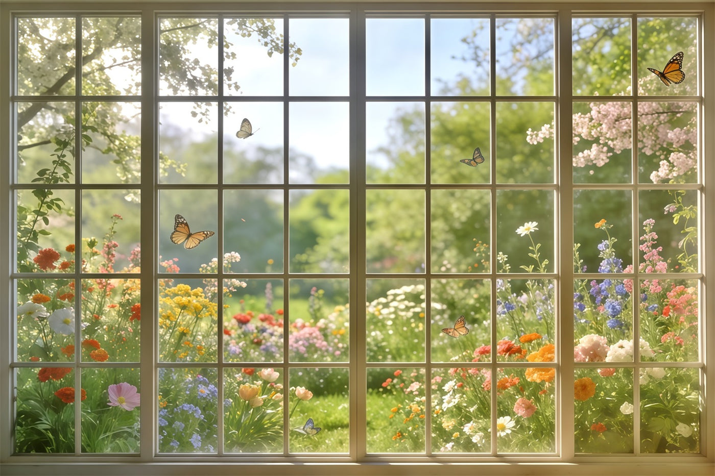 Spring Garden Backdrop Sunlit Window Butterfly View Backdrops Floral C