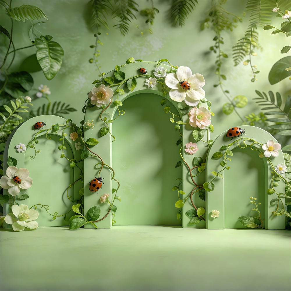 Lady Bug Backdrop Green Arch Door Floral Garden Spring Backdrops Ideas