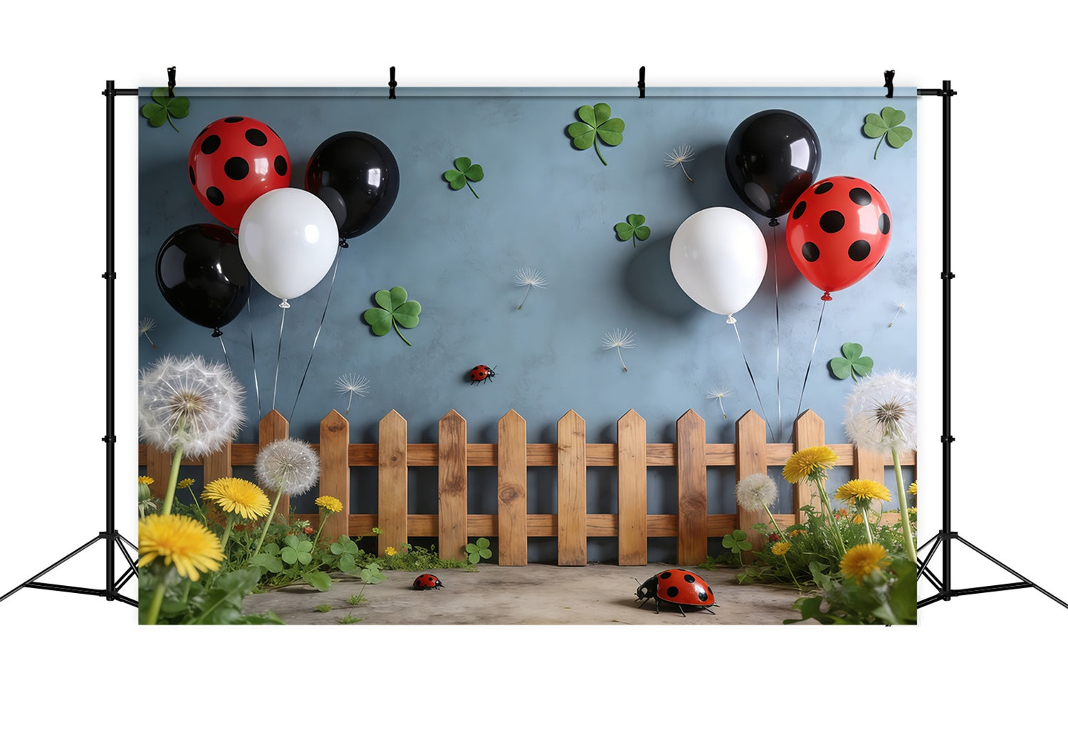 Ladybug Backdrops Clover Balloon Fence Dandelion Spring Backdrop Ideas