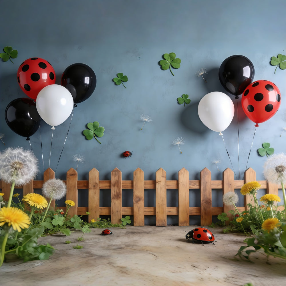 Ladybug Backdrops Clover Balloon Fence Dandelion Spring Backdrop Ideas