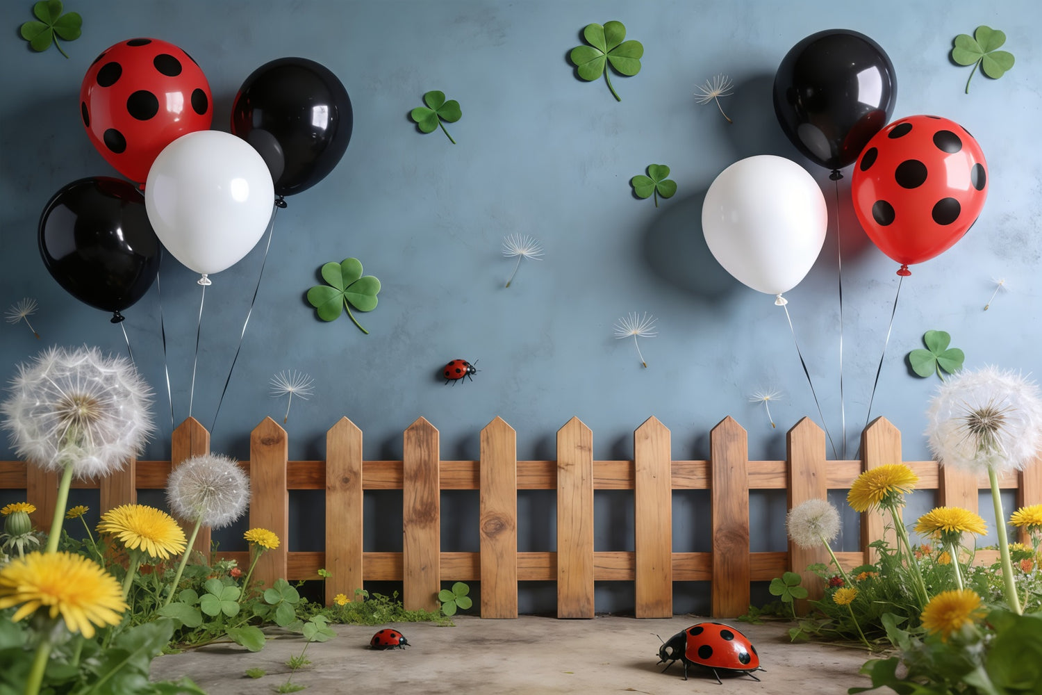 Ladybug Backdrops Clover Balloon Fence Dandelion Spring Backdrop Ideas