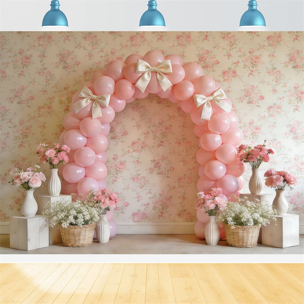 Spring Balloon Backdrop Pink Bow Arch Flower Decor Wall Backdrop Sprin
