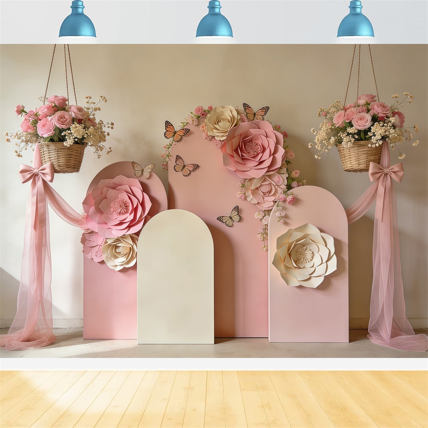 Spring Paper Flower Backdrop Blush Bloom Arch Bow Drape Photography Ba