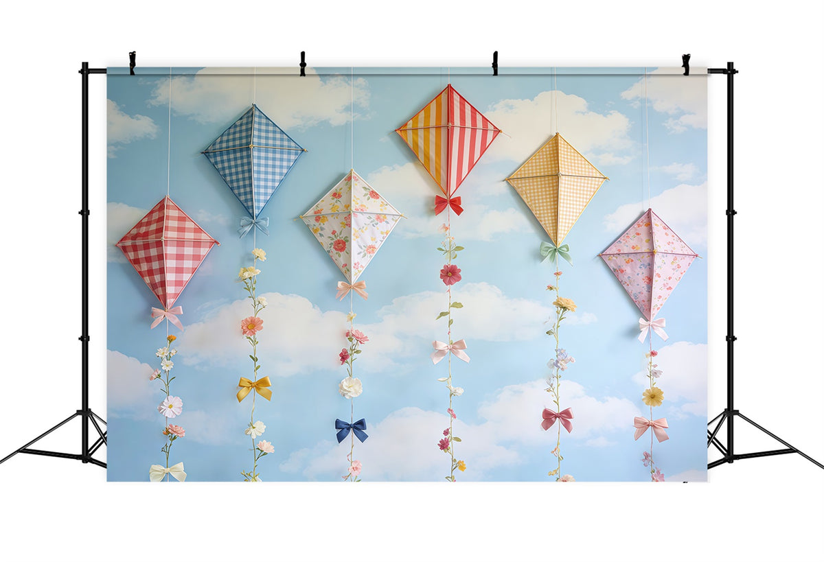 Spring Kite Backdrop Sky Cloud Pastel Bow Flowers Spring Photography B