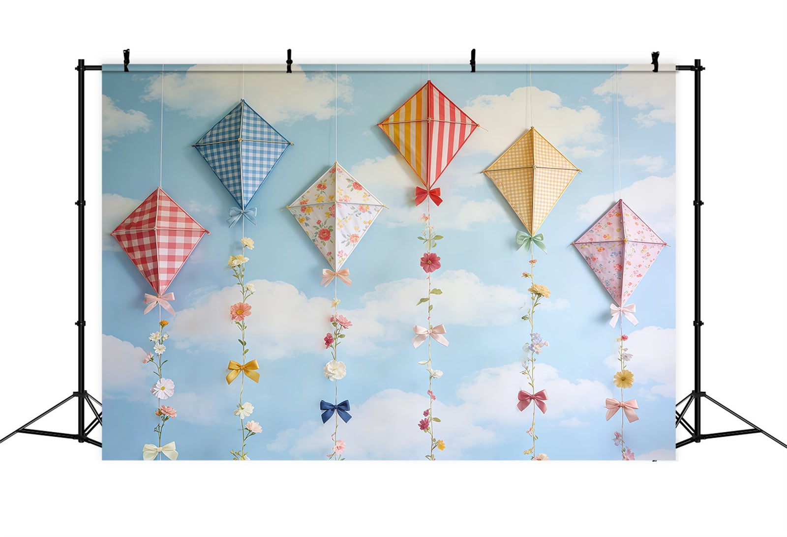 Spring Kite Backdrop Sky Cloud Pastel Bow Flowers Spring Photography B