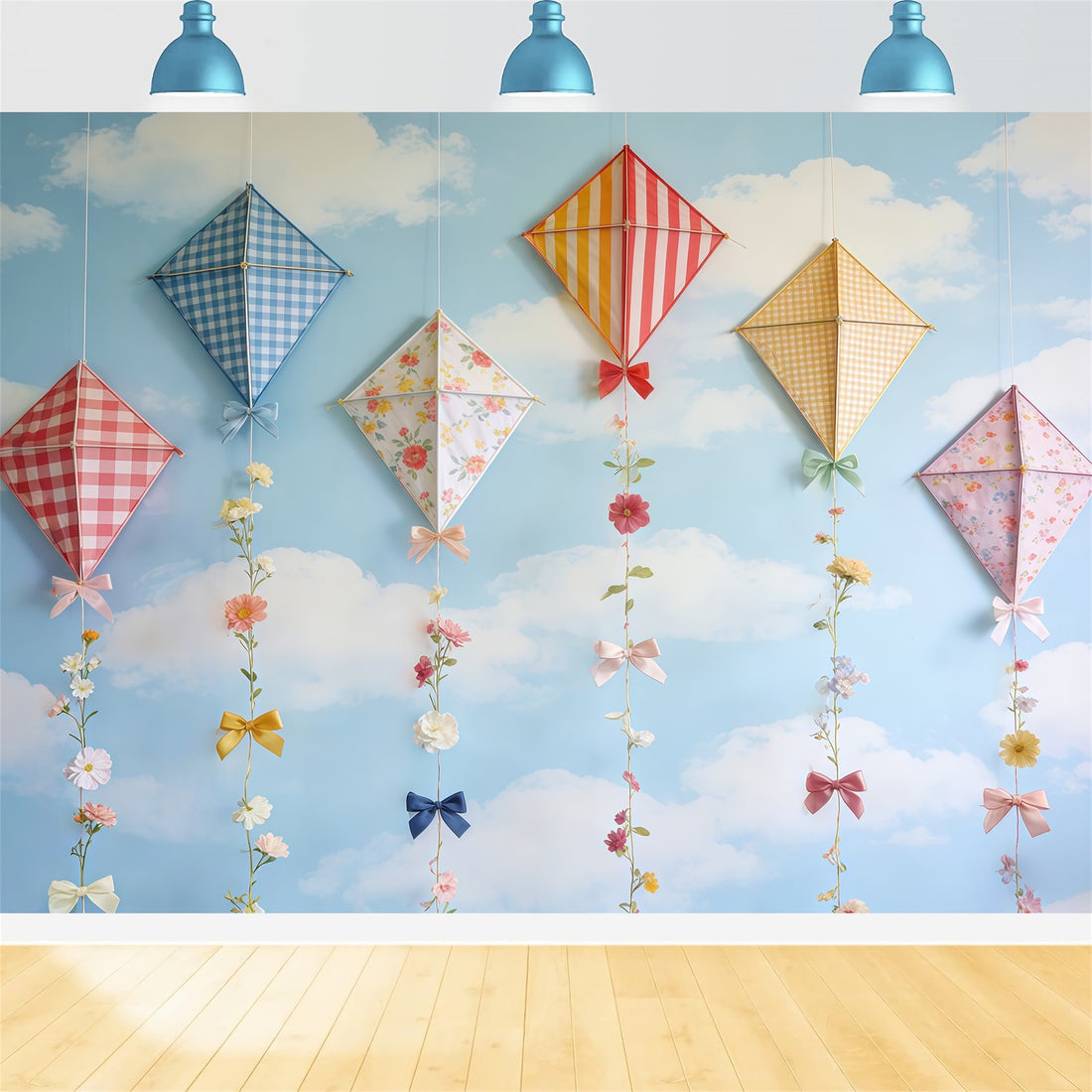Spring Kite Backdrop Sky Cloud Pastel Bow Flowers Spring Photography B