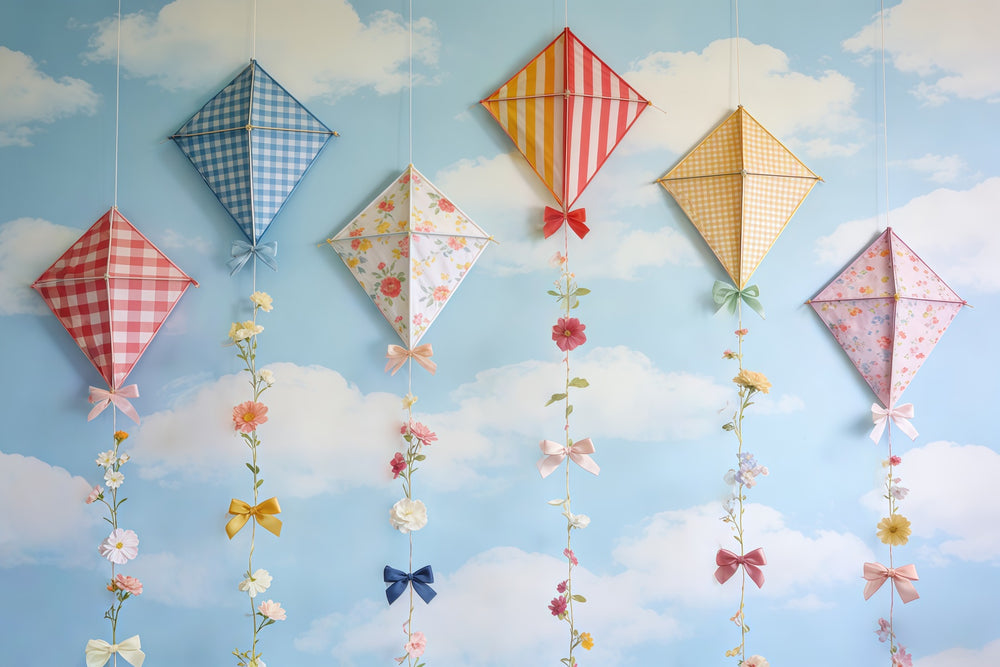 Spring Kite Backdrop Sky Cloud Pastel Bow Flowers Spring Photography B