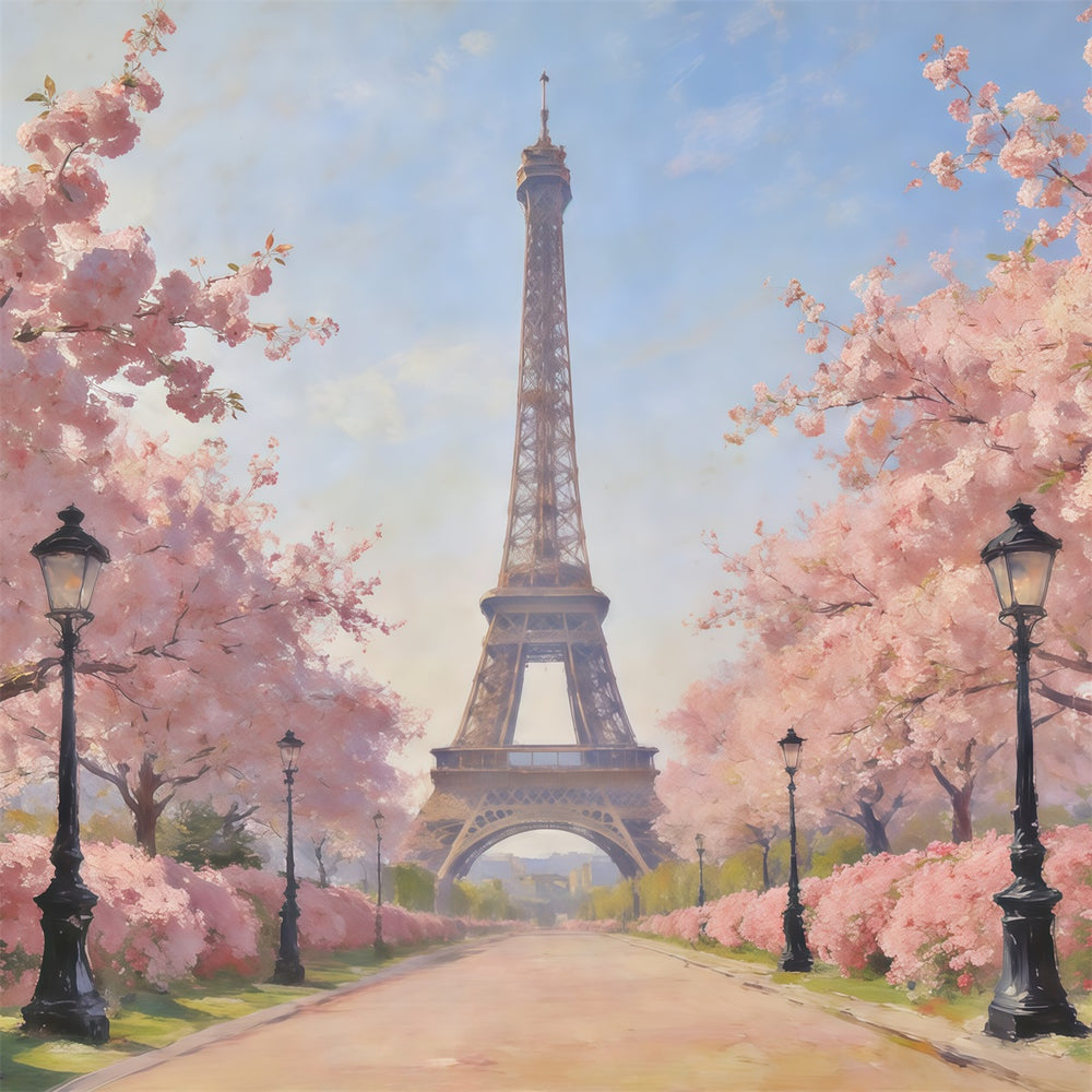 Spring Oil Painting Backdrop Paris Cherry Blossom Avenue Photo Backdro
