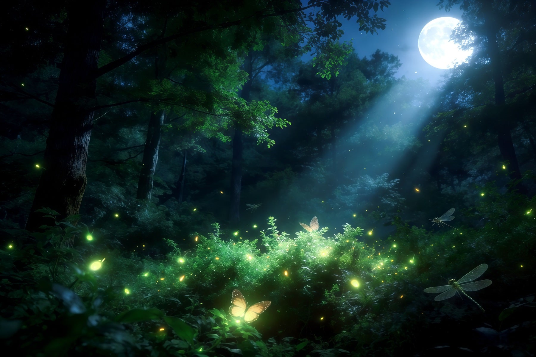 Enchanted Forest Backdrop Moonlit Firefly Woodland Glow Forest Photo B