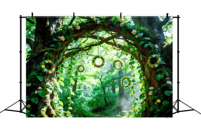 Green Forest Backdrop Floral Vine Tree Arch Forest Backdrop Photograph