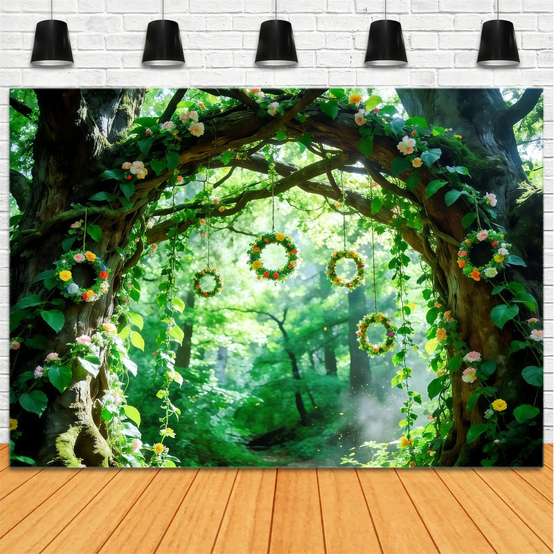 Green Forest Backdrop Floral Vine Tree Arch Forest Backdrop Photograph