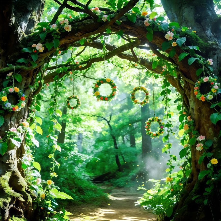 Green Forest Backdrop Floral Vine Tree Arch Forest Backdrop Photograph