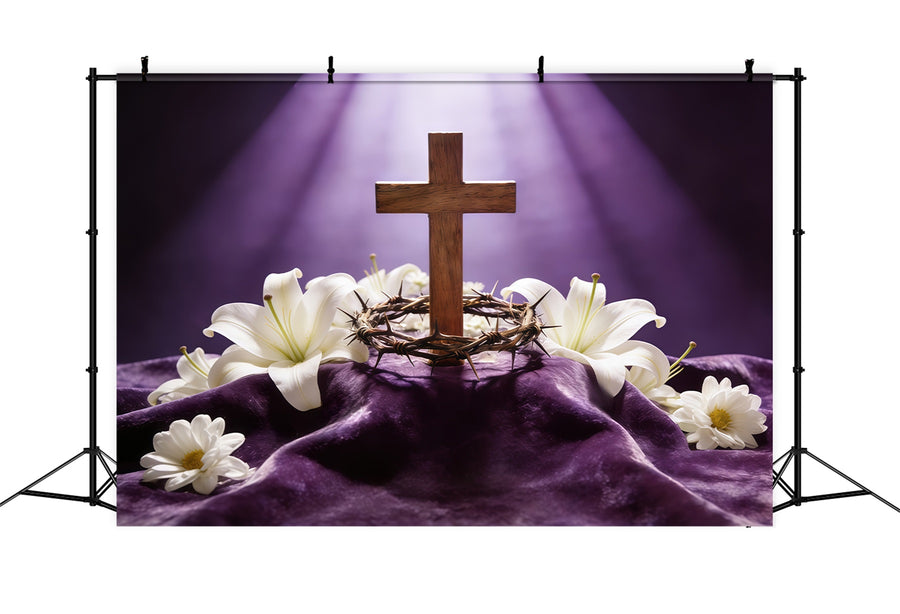 Easter Cross Backdrop Crown Thorns Purple Light Backdrops Easter CSH61