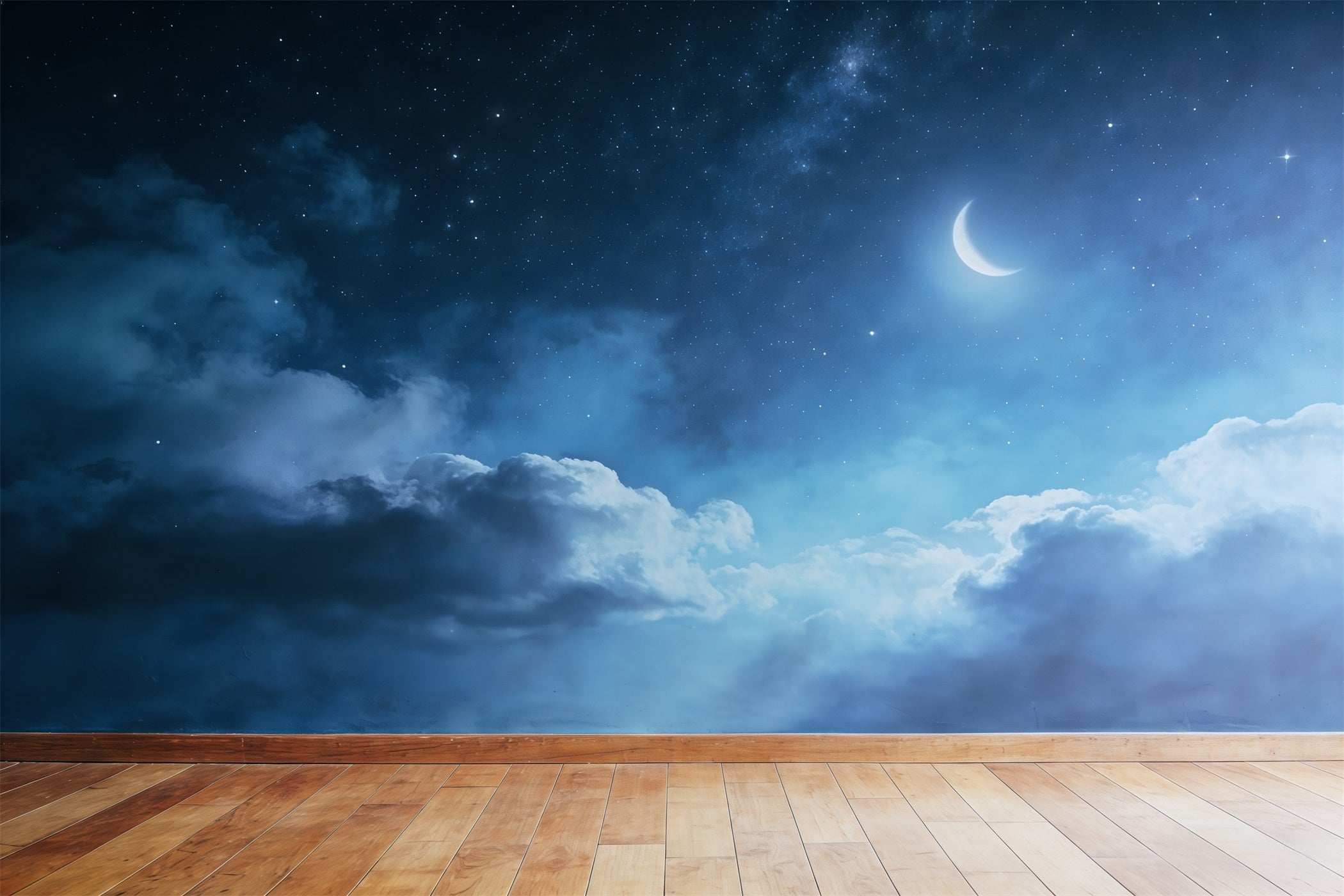 Cloud Photo Backdrop Crescent Star Moon Floor Blue Sky Backdrop CSH62-