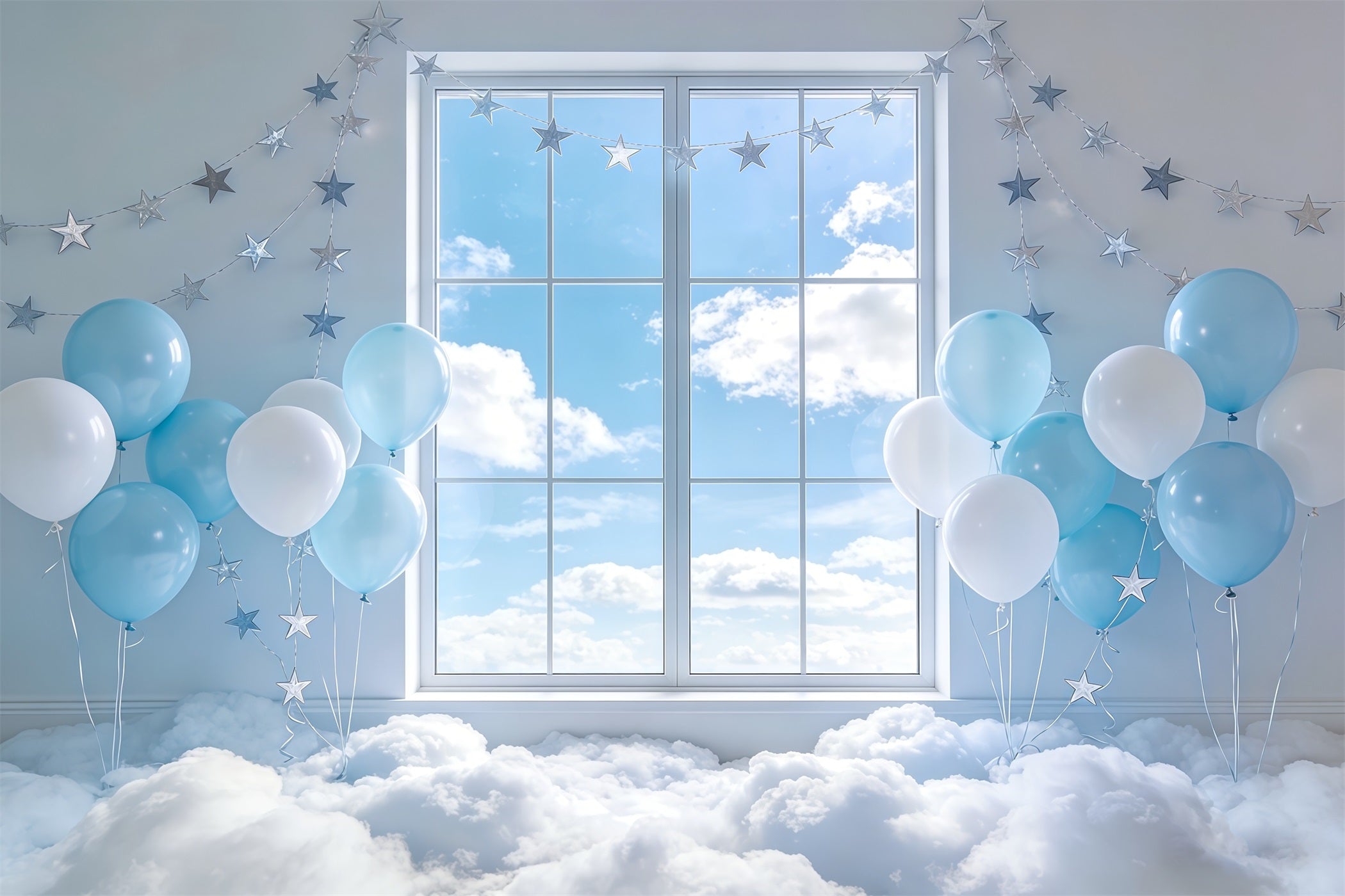 Cloud Backdrops Star Balloon Window Sky Kids Photography Backdrop CSH6