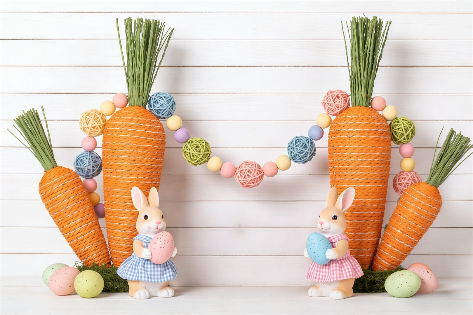 Easter Carrot Backdrop Bunny Eggs Wood Wall Easter Backdrop 8x8 CSH62-