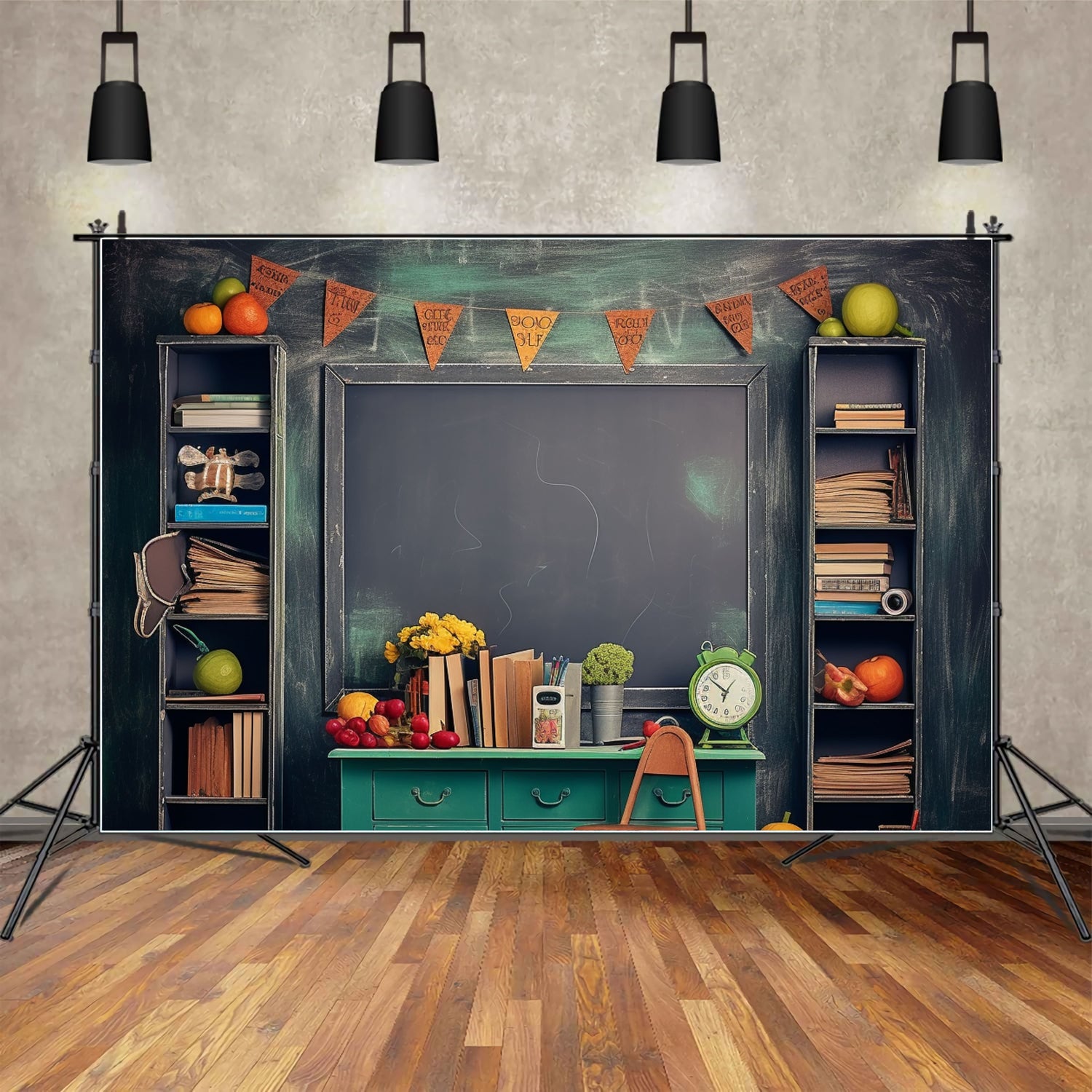 Clock Fruits On Desk Back to School Backdrop DBD7-50 – Dbackdrop