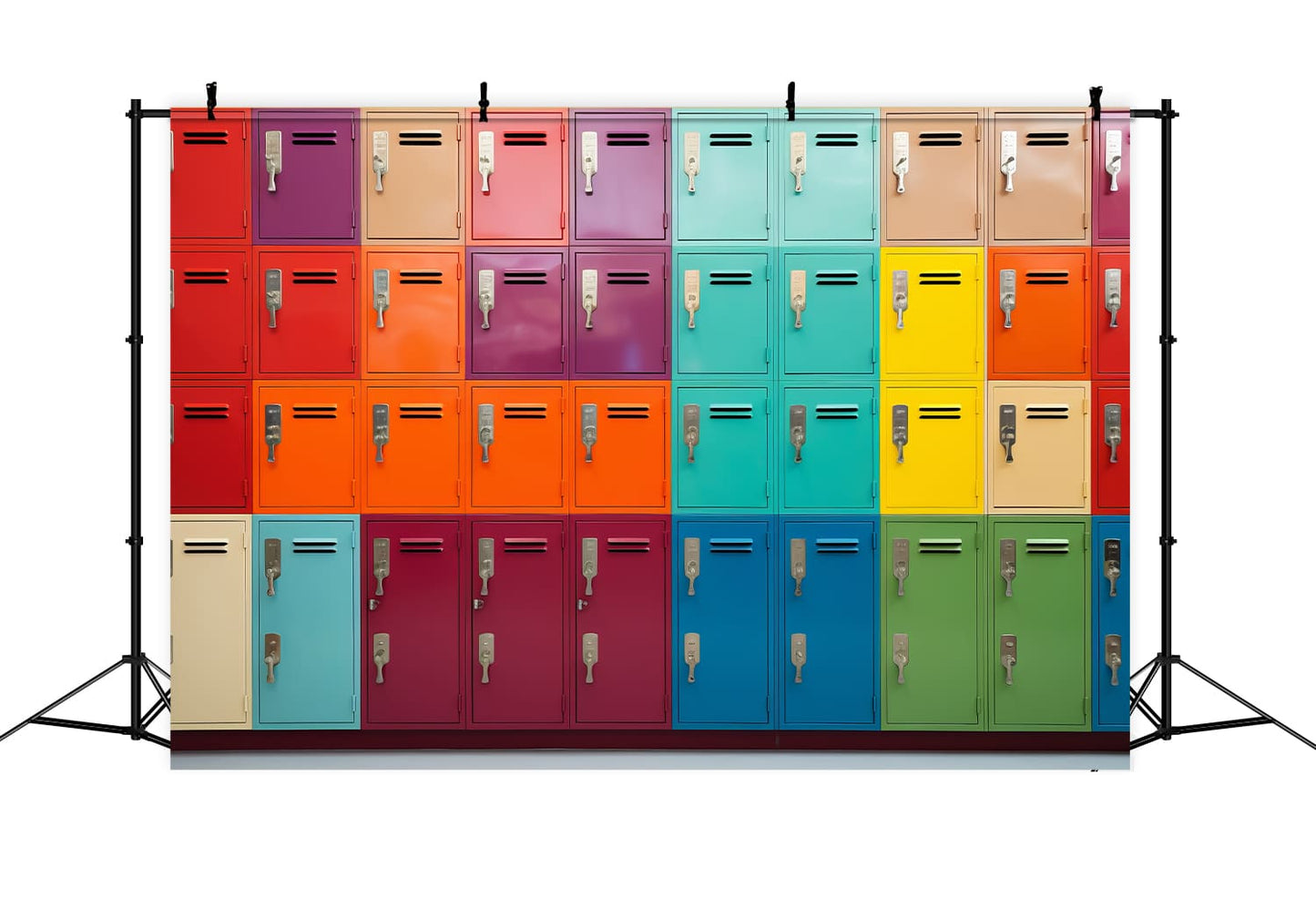 Multicolored Lockers Back to School Backdrop DBD7-55 – Dbackdrop