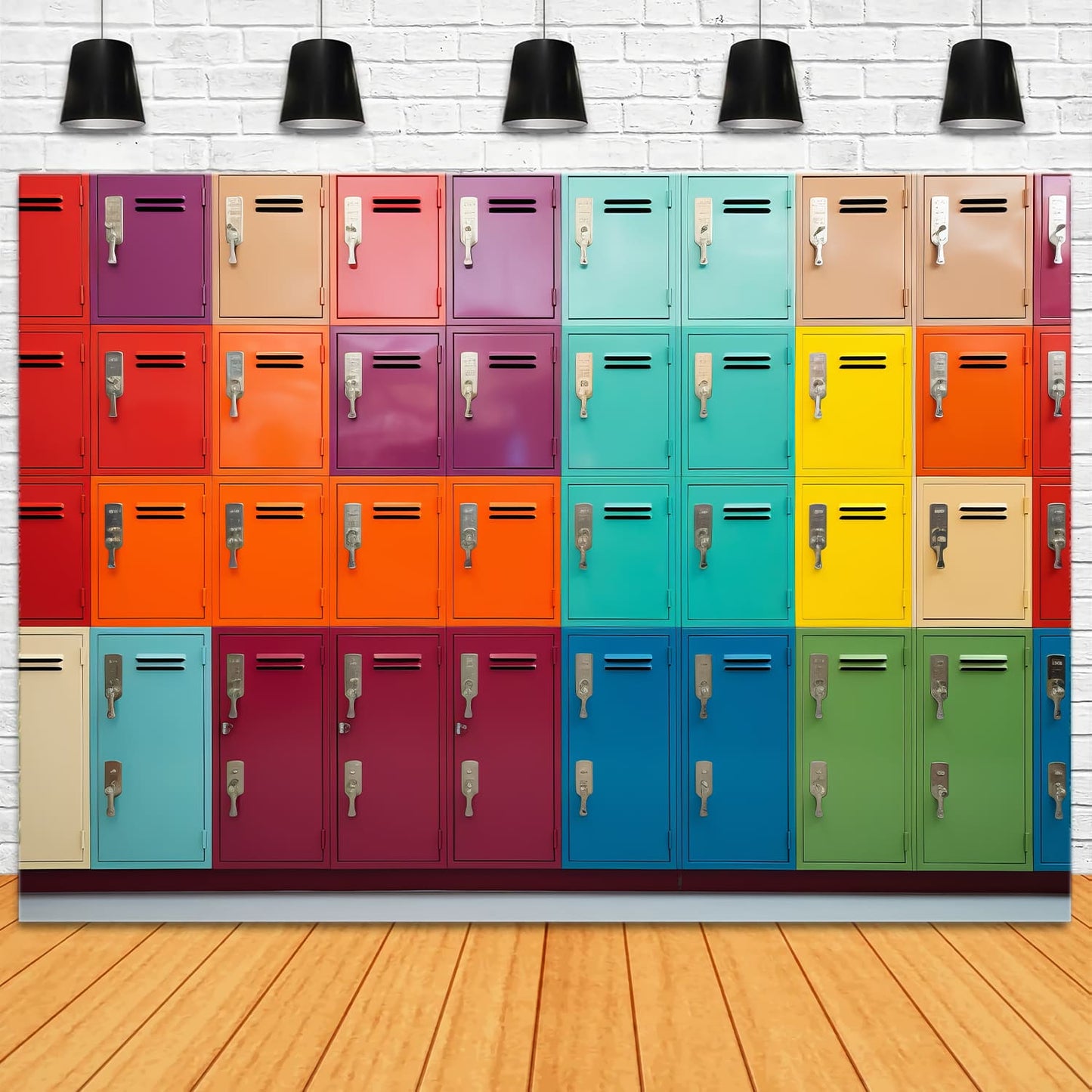 Multicolored Lockers Back to School Backdrop DBD7-55 – Dbackdrop