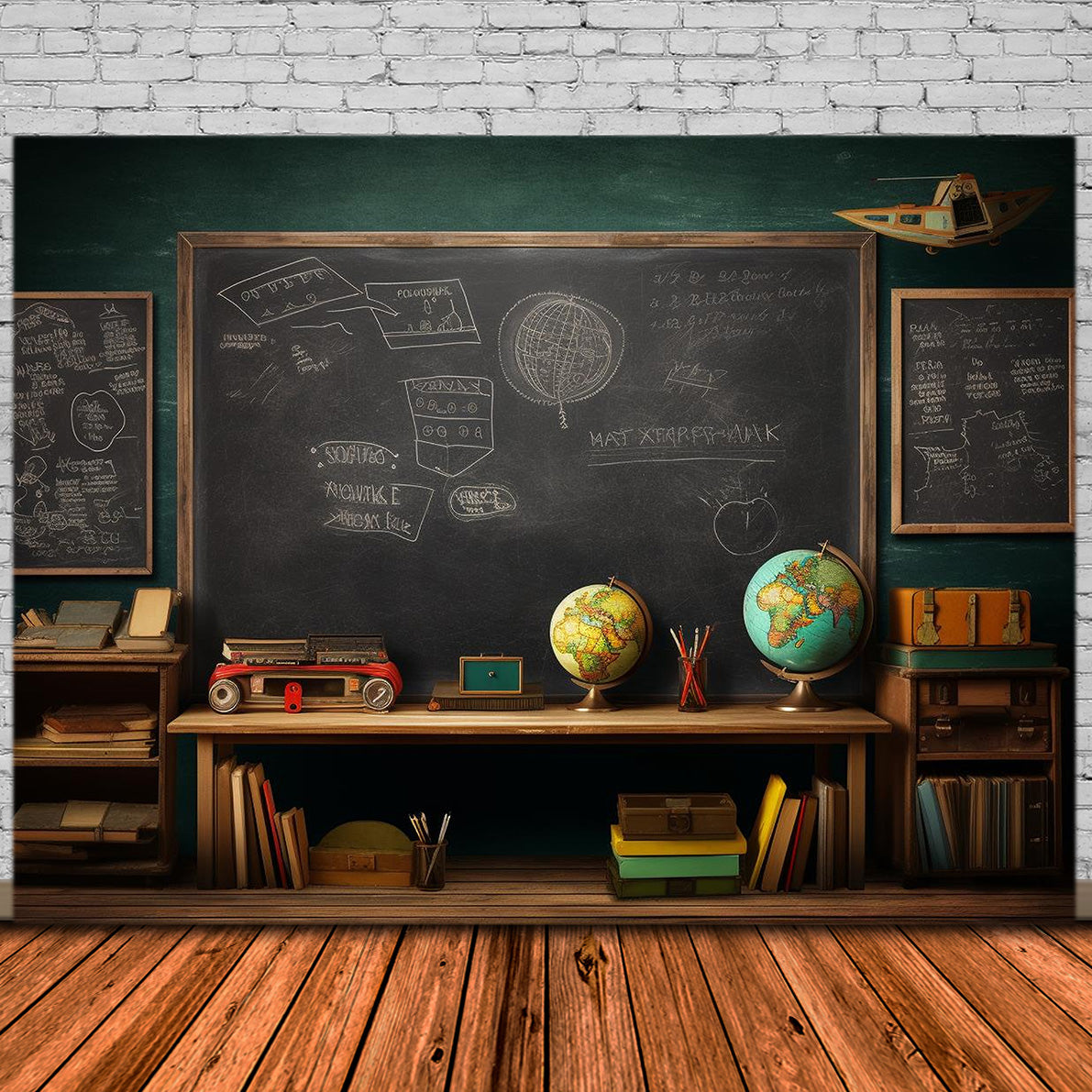 Back to School Blackboard Globe Desk Backdrop DBD7-58 – Dbackdrop