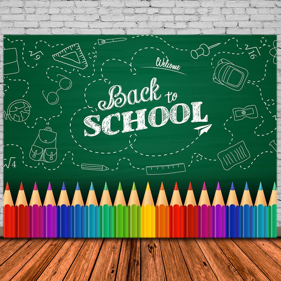 Back to School Chalkboard Crayons Backdrop DBD7-89 – Dbackdrop