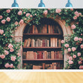 Welcome Back To School Photo Backdrop Rose Arch Bookshelf Backdrop GQ3