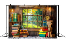 Back To School Backdrop Design Study Window Book Stack Backdrop GQ3-11