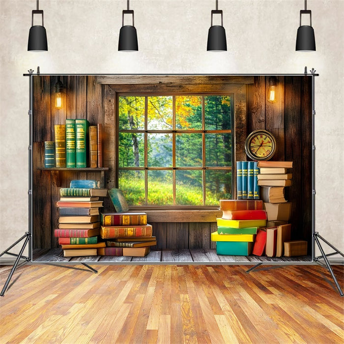 Back To School Backdrop Design Study Window Book Stack Backdrop GQ3-11