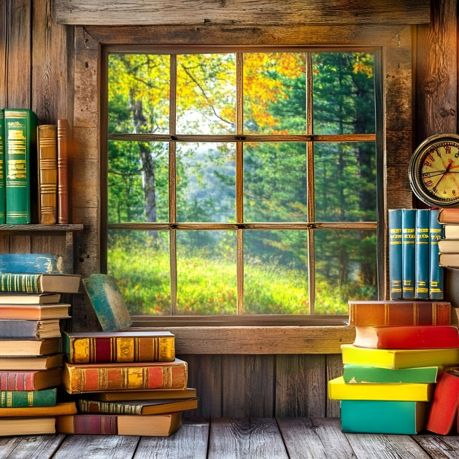 Back To School Backdrop Design Study Window Book Stack Backdrop GQ3-11