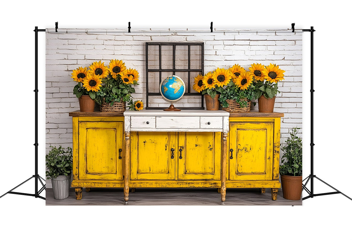 Back To School Photography Backdrops Classroom Sunflower Wall Backdrop