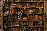 Back To School Photo Backdrops Library Floral Bookshelf Backdrop GQ3-1