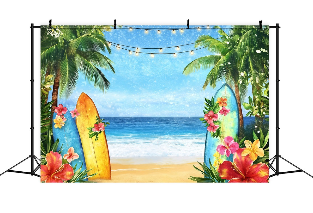 Summer Backdrops Surfboard Beach Floral Lights Backdrop GQ4-294
