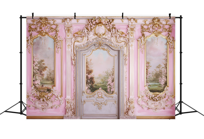 Vintage Wall Backdrop Floral Pink Gold Wall Vintage Photo Backdrop GQ4