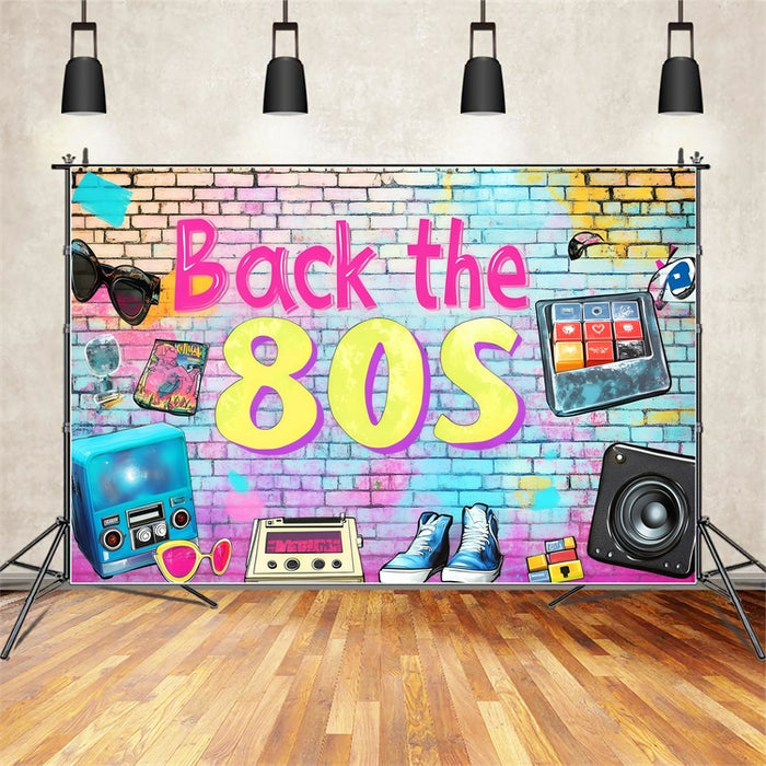 80s Photo Backdrop Neon Vibes Brick Wall Vintage Photo Backdrop GQ4-32